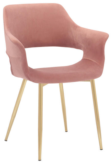 Gigi Pink Velvet Dining Room Chair With Gold Metal Legs, Set of 2 ...