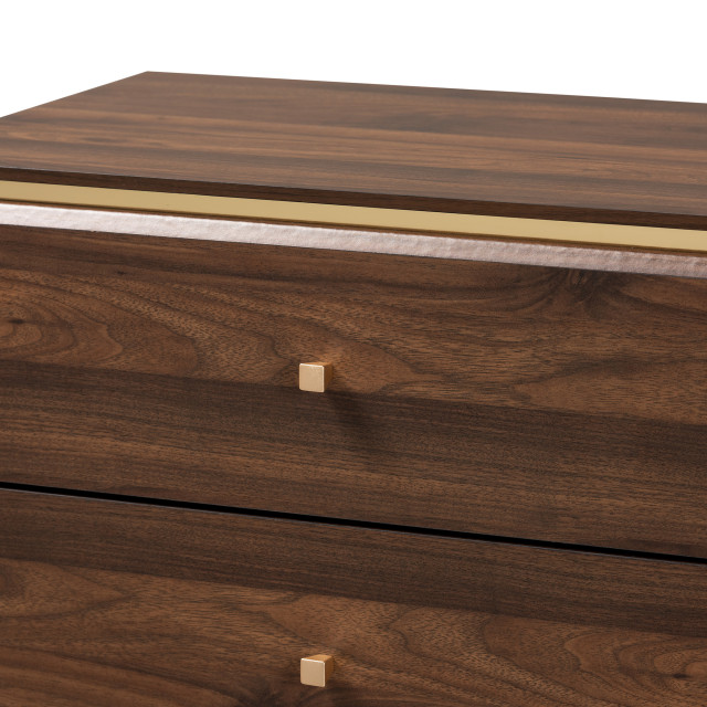 Cormac Modern Walnut Brown Finished Wood and Gold Metal 5-Drawer ...