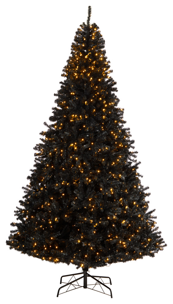 10' Black Artificial Christmas Tree With 950 Clear LED Lights and 3056 ...