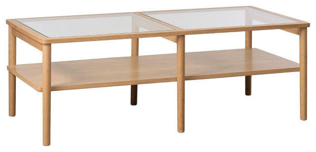 Unique Coffee Table, Wooden Frame With Open Shelf & Clear Glass Top ...