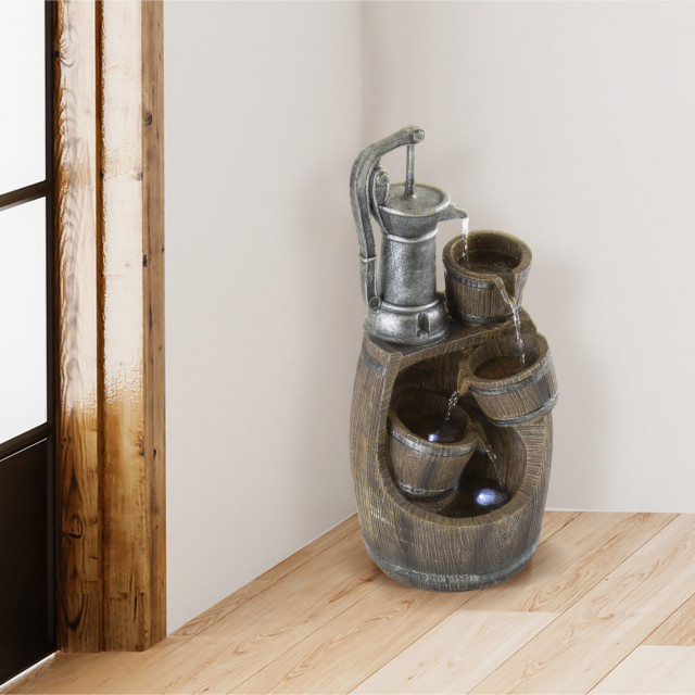 Old Fashion Hand Pump Fountain 4-Tier Barrel Cascading Waterfall With ...