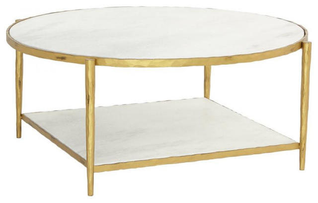 Circle/Square Gold with White Marble Cocktail Table - Contemporary ...