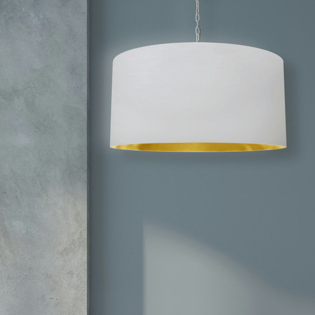 1 Light X-Large Braxton White Pendant w/ White/Gold Shade ...