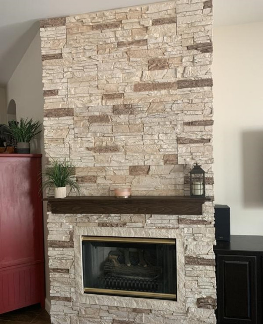 Vanilla Bean Stacked Stone Fireplace Surround - Living Room - Denver ...