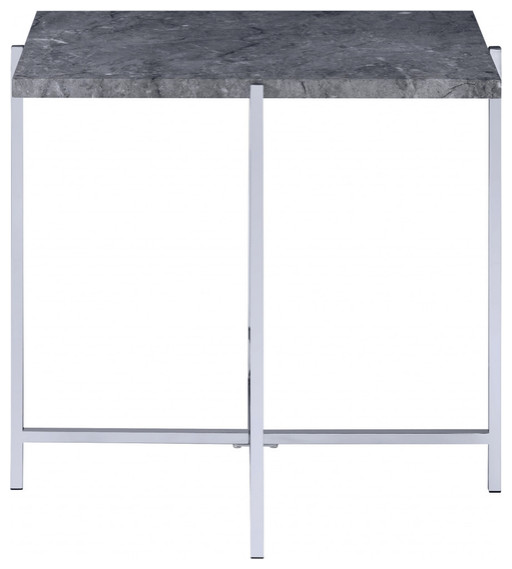 24" Chrome And Faux Marble Manufactured Wood And Metal Rectangular End Table - Contemporary ...