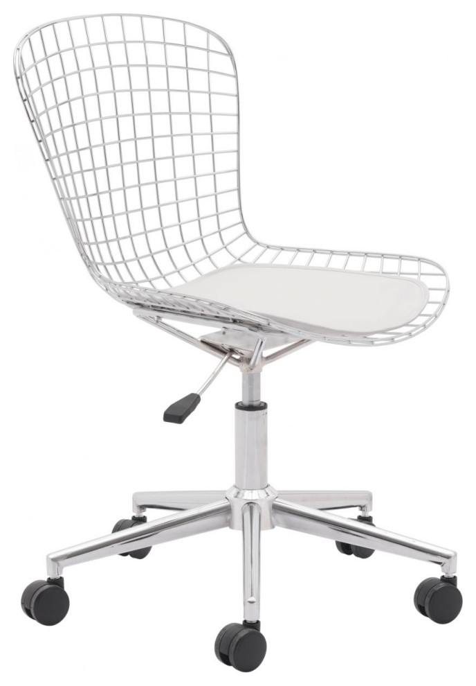 Wire Office Chair Chrome/White Cushion - Contemporary - Office Chairs ...