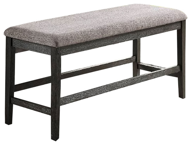 Benzara BM231847 Distressed Wooden Dining Bench With Fabric Seat, Gray ...