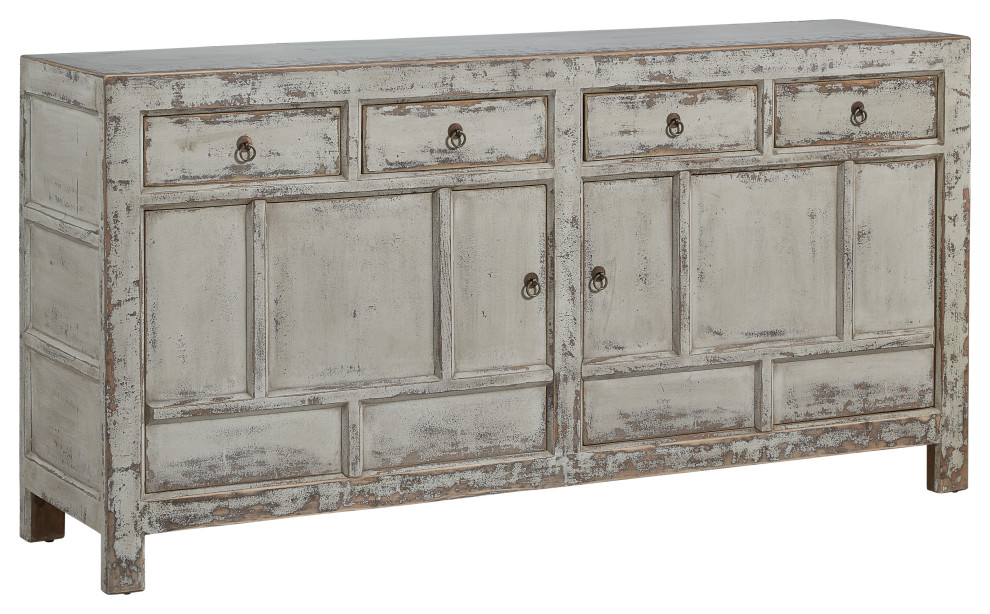 New Haven Distressed Pine Sideboard with Metal Hardware - Farmhouse ...
