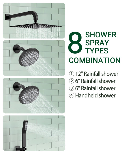 Triple Shower Head 12" Thermostatic Shower System With Handheld Shower ...
