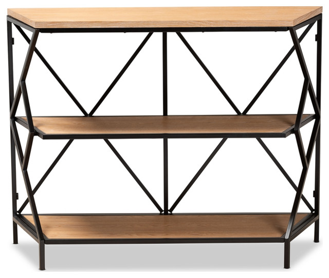 Modern Industrial Walnut Brown Finished Wood and Metal 3-Tier Console ...