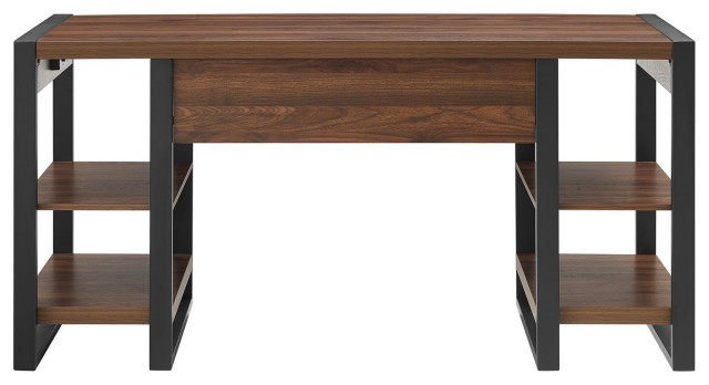 Modern Desk, Drawer With Side Open Shelves With Charging Station ...