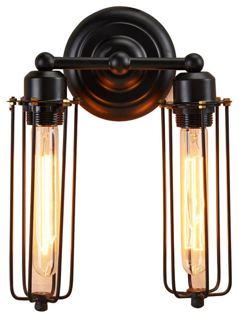 Industrial Edison Black Wire Mini Long Cage 2-light Wall Sconce ...