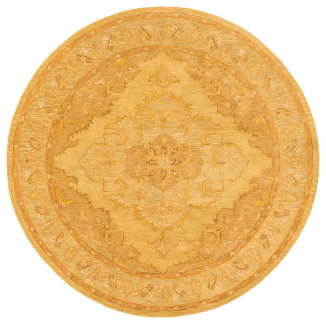 Middleton Updated Traditional Mustard, Tan Area Rug, 3'6" Round ...