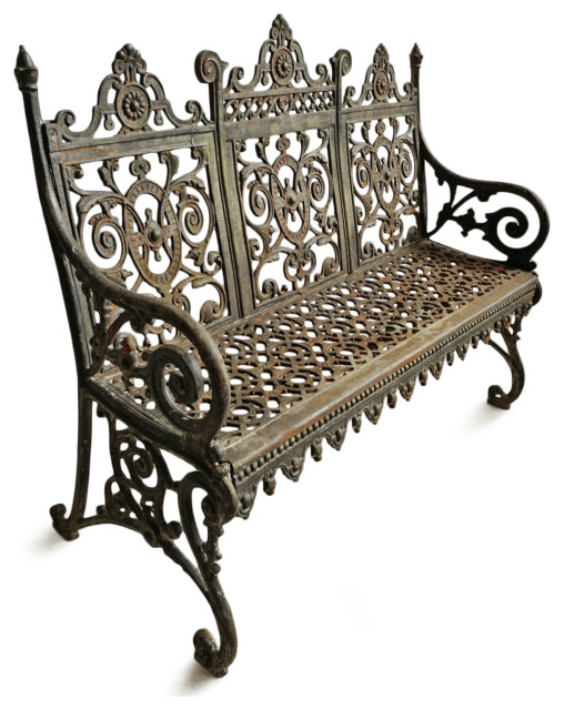 Consigned French Cast Iron Garden Bench - Mediterranean - Outdoor ...