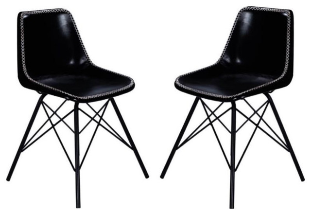 Home Square Modern Leather Side Chair in Light Brown - Set of 2 ...