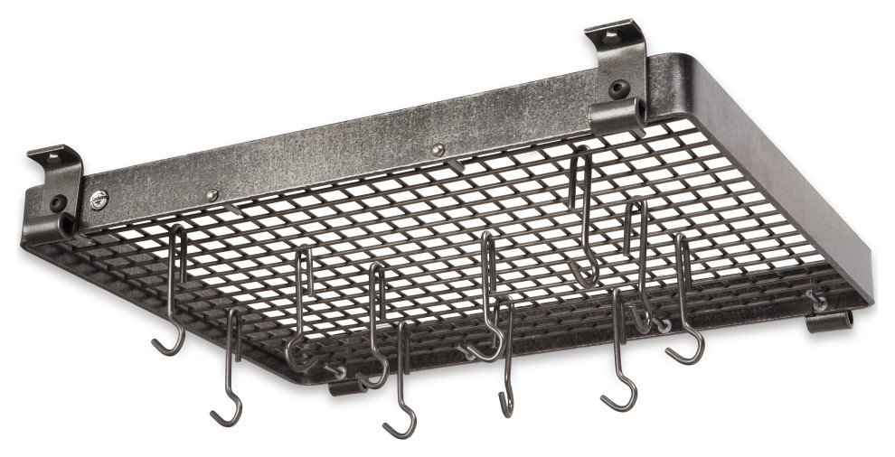 Handcrafted 24" Flush Mounted Ceiling Rack w 12 Hooks Hammered Steel ...