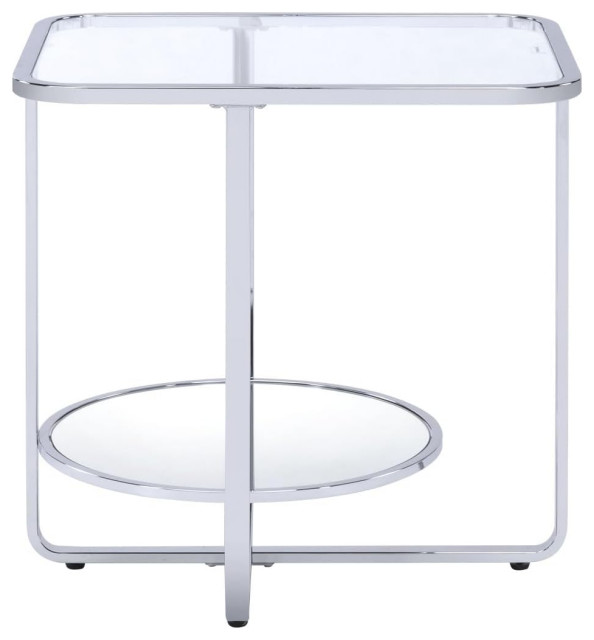 Modern Side Table, Unique Design With Rectangular Glass Top & Round ...