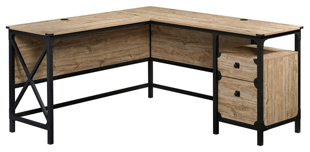 Industrial Desk, Metal Frame With X-Shaped Accent and Drawers, Milled ...