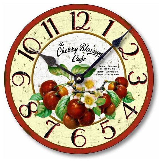 Vintage-Style Cherries Clock, 10.5 Inch Diameter - Farmhouse - Wall ...