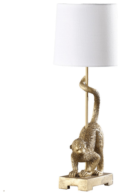 24" Gold Monkey Table Lamp With White Drum Shade - Table Lamps - by ...
