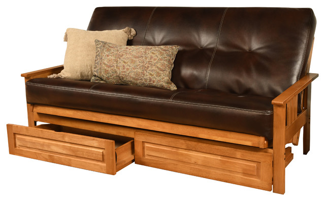 Caleb Frame Futon With Butternut Finish, Storage Drawers - Transitional ...