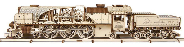 UGEARS V-Express Steam Train w/ Tender, Wooden 3D Model Kit for Adults ...