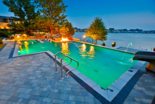 Plainfield, IL Geometric Swimming Pool with Interior Hot Tub ...