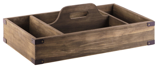 Wood Rectangular 4 Slot Tray With Cut-Out Center Handle, Brown ...