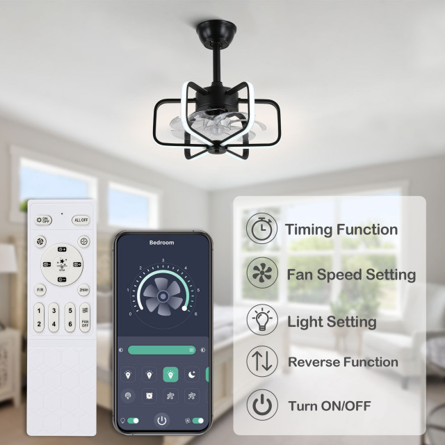 18" Reversible Ceiling Fan 6-speed with Dimmable LED Light Kit, Remote ...