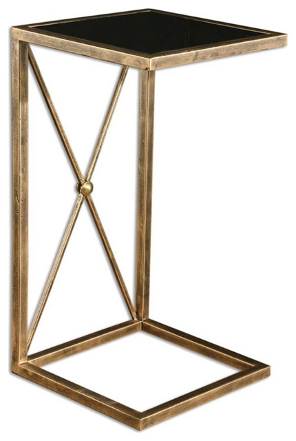 Home Square Iron & Glass Side Table in Antique Gold - Set of 2 ...