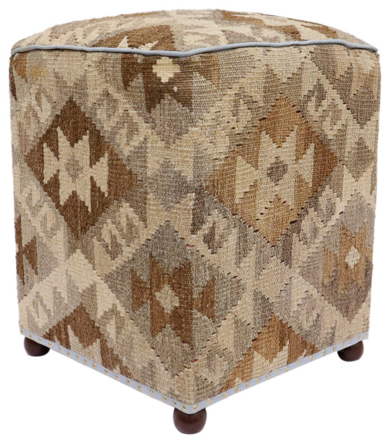 Tribal Chapin Handmade Kilim Upholstered Ottoman, 15 in. x 15 in. x 21 ...