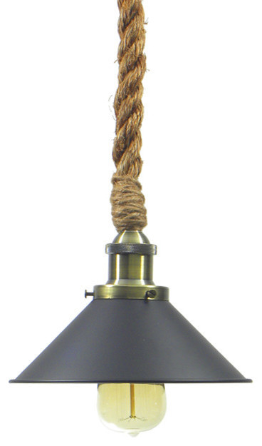 Antique Black Shade Rope Pendant Light - Beach Style - Pendant Lighting ...