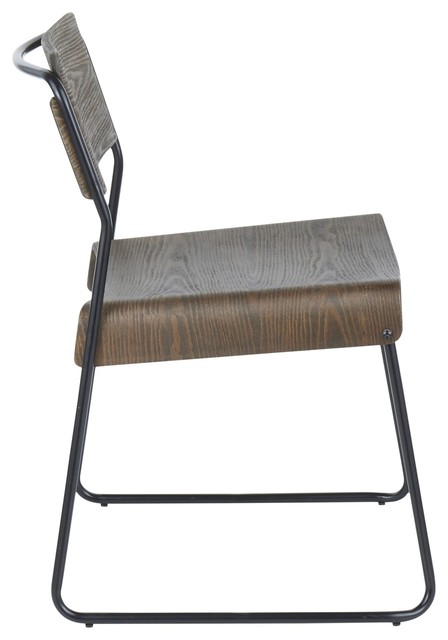 Dali Industrial Chair, Set of 2, Black Metal, Espresso Wood ...