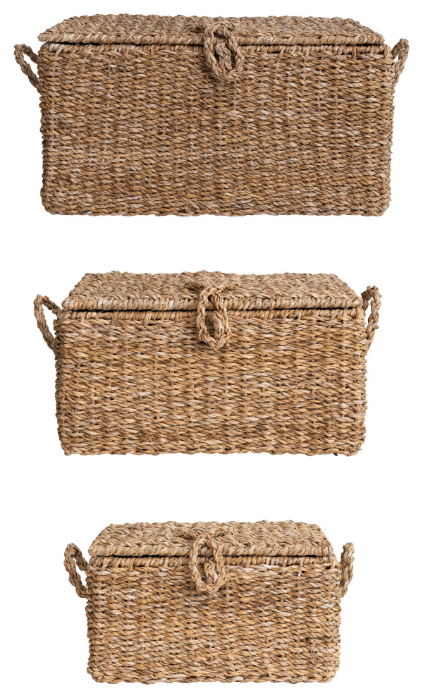 Woven Seagrass Storage Trunks, Set of 3 Sizes, Natural - Beach Style ...