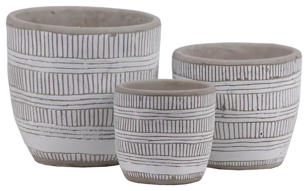 3-Piece Decorative Pot Set With Banded Rim Embossed Lattice Lines ...