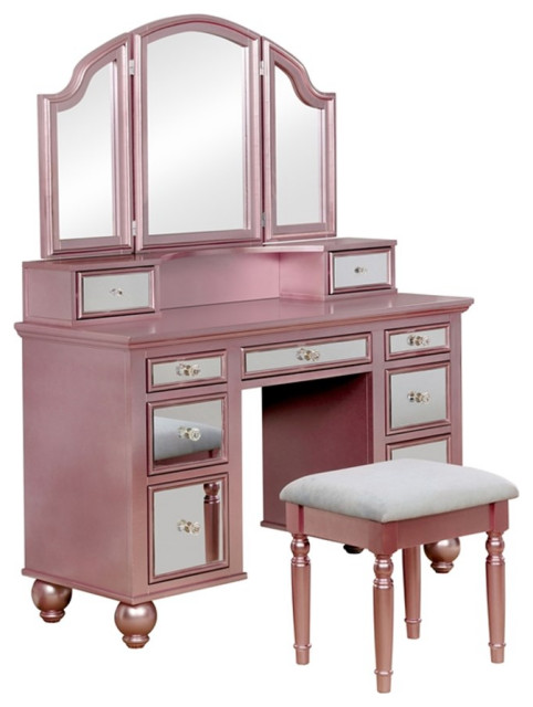 Furniture of America Diane Contemporary Wood 3-Piece Vanity Set in Rose ...