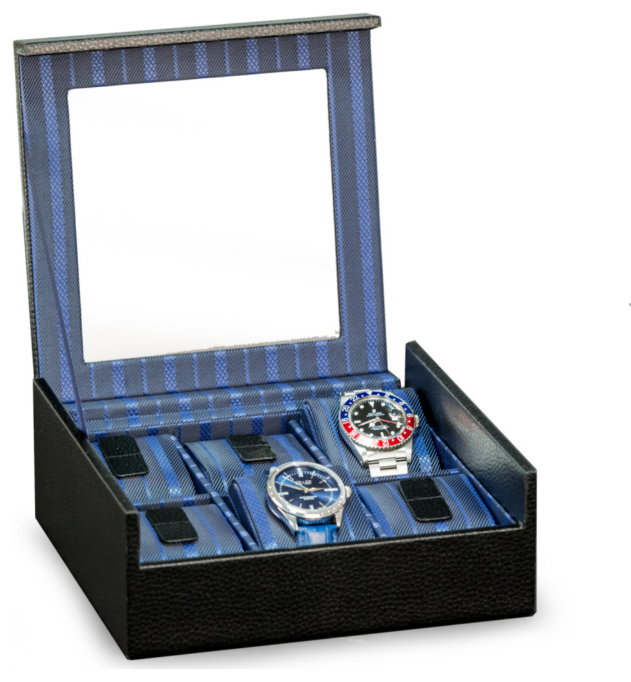 6 Watch Case, Glass Top Black Leather - Modern - Dresser Valets And ...