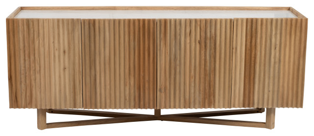 Wood/Marble, 69"L 4-Door Fluted Sideboard, Natural, 69x18x28 inches ...