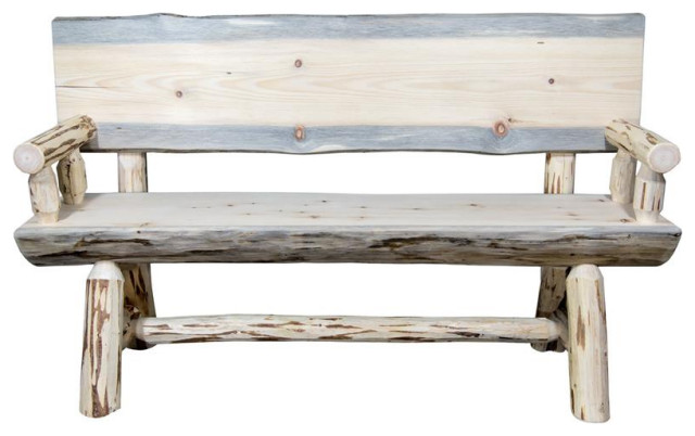 Montana Woodworks 5ft Transitional Wood Half Log Bench in Natural ...