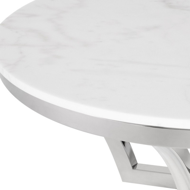 Aurora Coffee Table, White Marble Top Round Cocktail Table ...