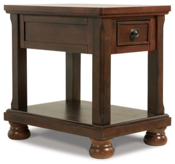 Traditional End Table, Turned Bun Feet With Open Shelf & Slim Drawer ...