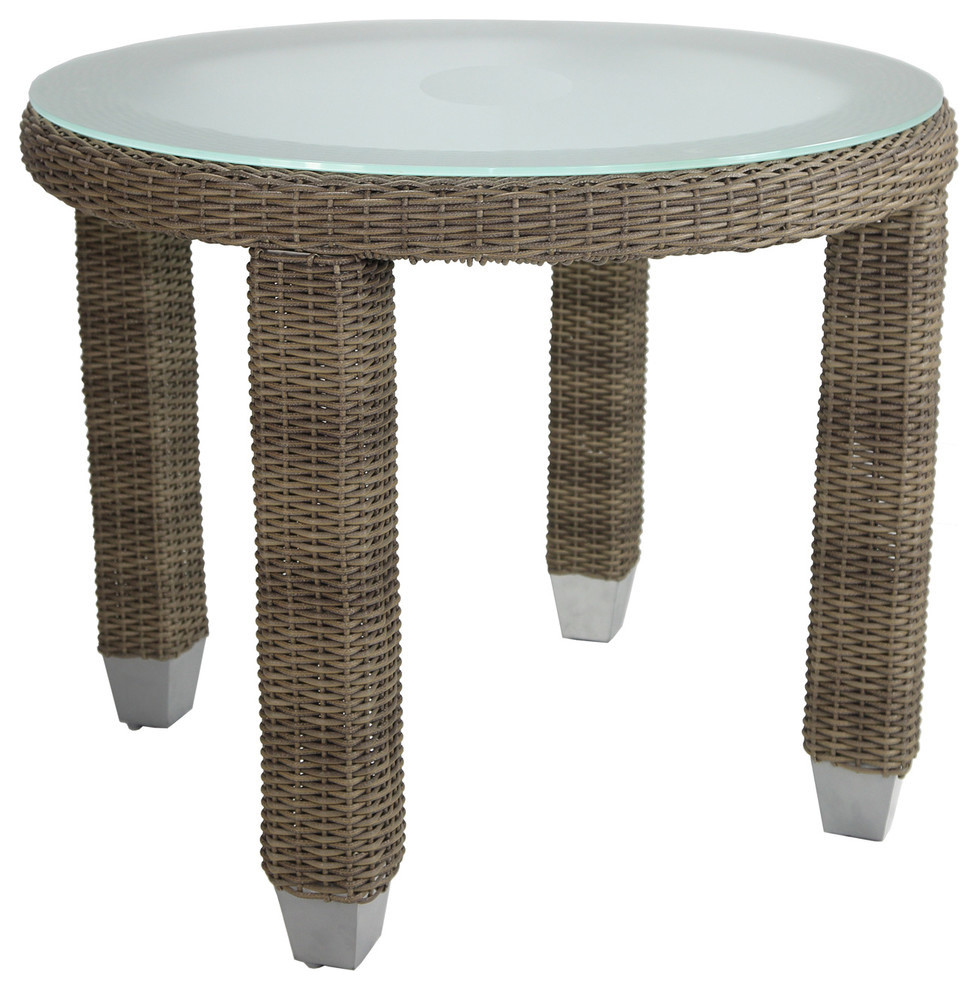 Palisades Round Outdoor End Table With Glass Top - Tropical - Outdoor ...