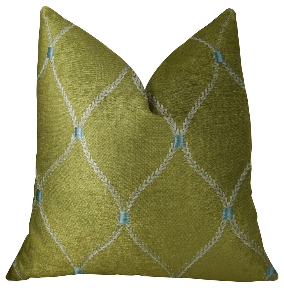 Abby Taupe White and Blue Handmade Luxury Pillow, Double sided 12" x 20 ...