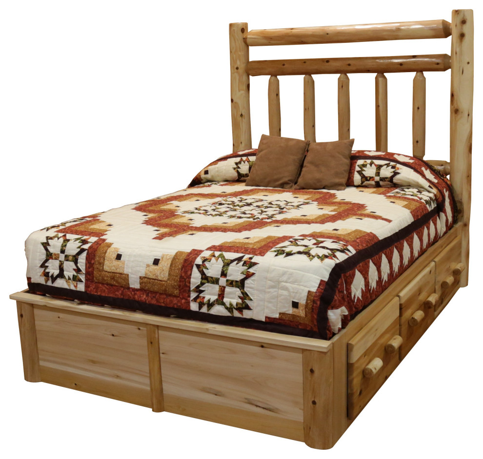 White Cedar Log Platform Bed with Double Top Rail, Twin - Rustic ...