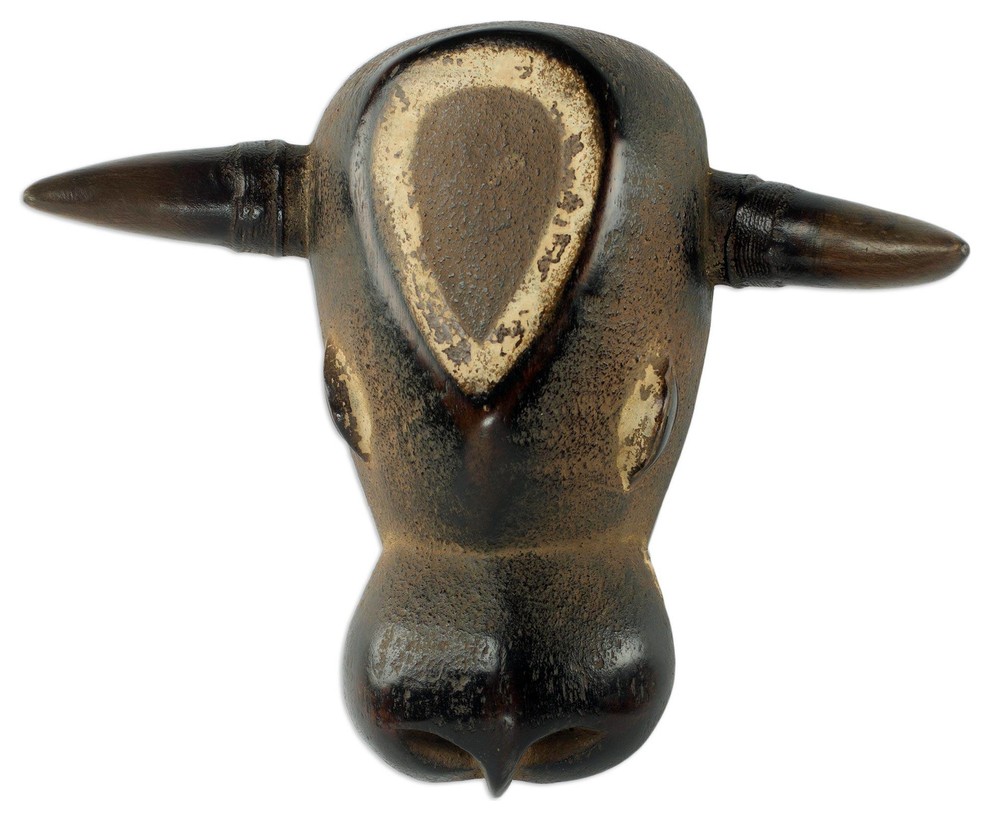 Bull From Bijagos African Wood Mask - Tropical - Wall Accents - by ...