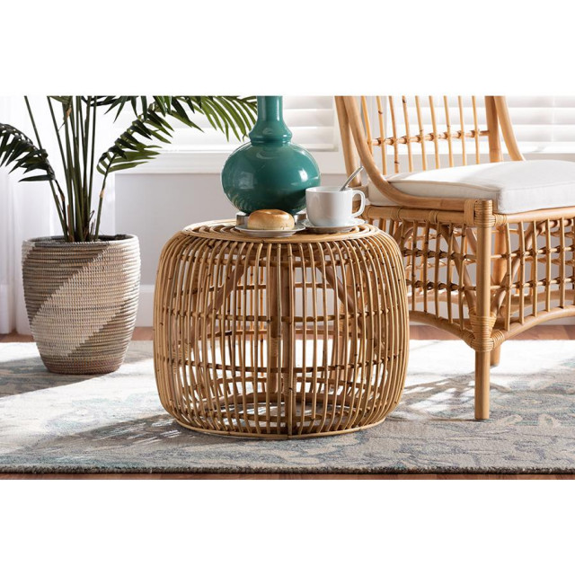 Baxton Studio Maverick Modern Bohemian Natural Brown Rattan End table ...