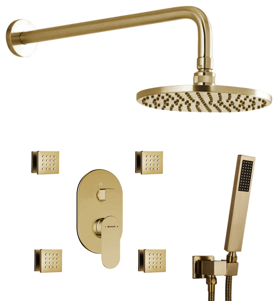Bravat Brushed Gold Shower Set, Valve Mixer 3-Way Concealed Wall ...