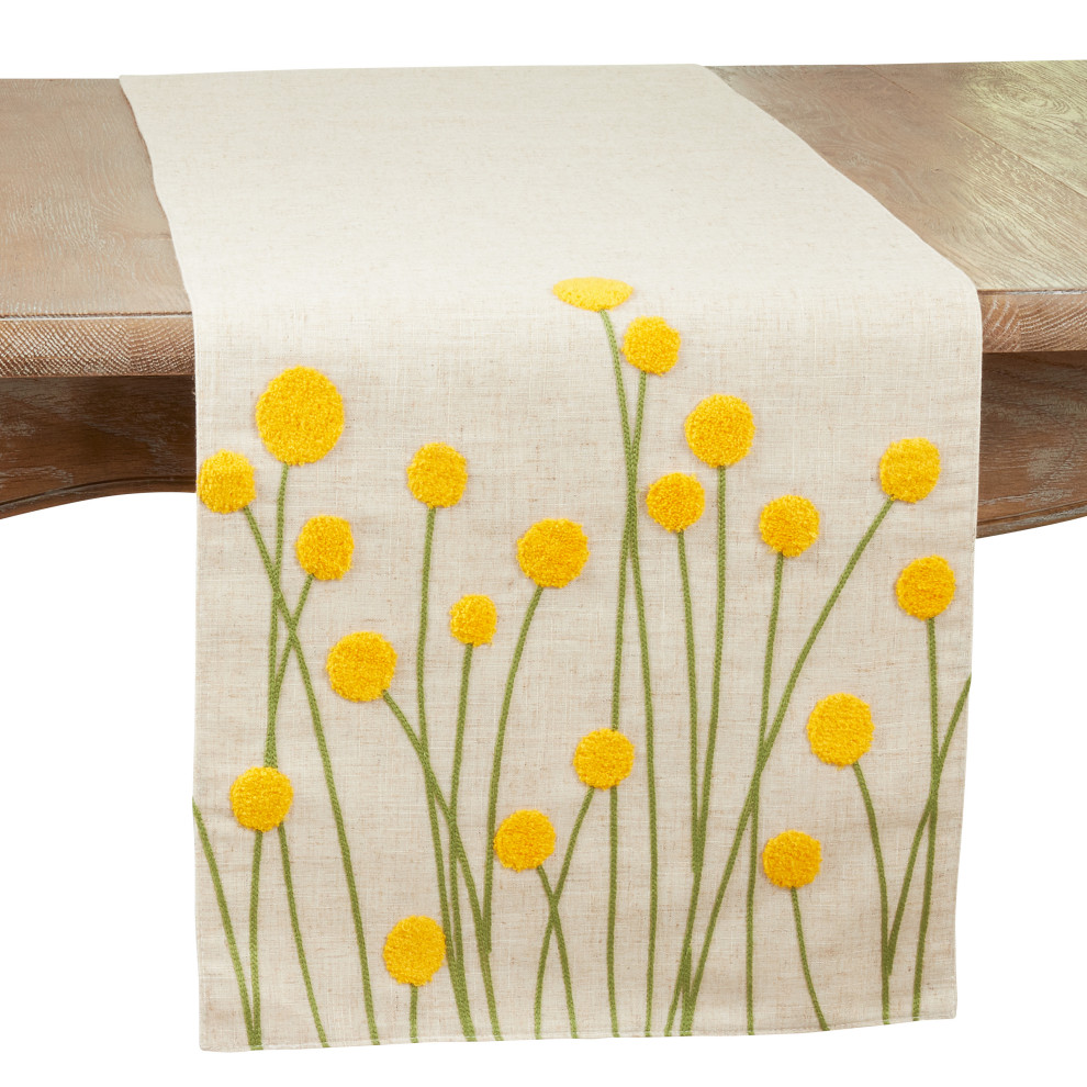 Embroidered Table Runner With Flower Design, Natural, 16"x70", 16"x70 ...