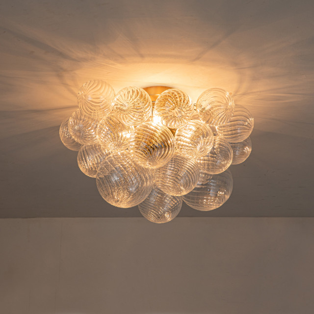 Contemporary 3-Light Ribbed Glass Bubble Semi Flush Mount ...
