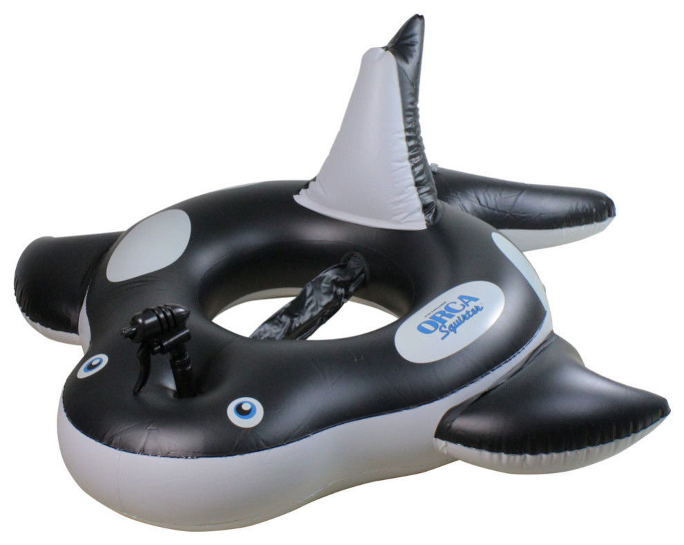 10" Inflatable Black and White Orca Whale Squirter Swimming Pool Float ...